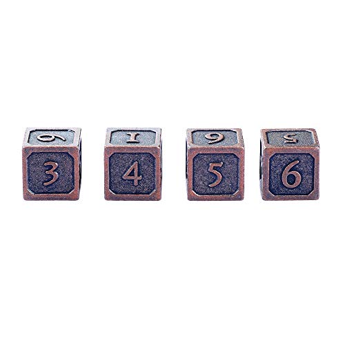 HEIMDALLR Metal Dice Set D&D 4D6s - 4pc Metal Dice Set w/Velvet Dice Bag - D&D Dice Set D&D (Dungeons and Dragons Dice Set) for RPG - Blacksmith Craft Dice (Weathered Bronze)