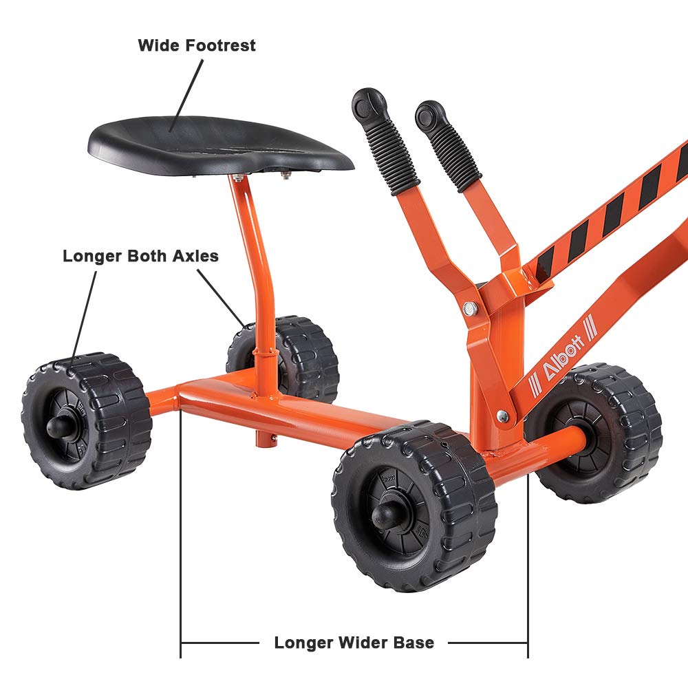 Albott Ride On Bulldozer Metal Excavator Toy with a Long Base and 4 Wheels, Great for Sand, Dirt and Snow, Outdoor Play