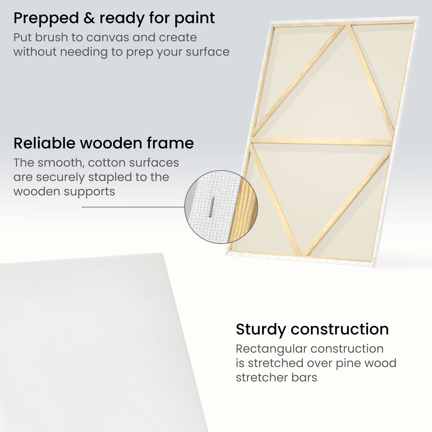 ARTEZA Stretched Canvas, 36 x 48 Inches, Pack of 2, Blank White Large Canvas for Painting for Acrylic, Oil and Gouache Paints