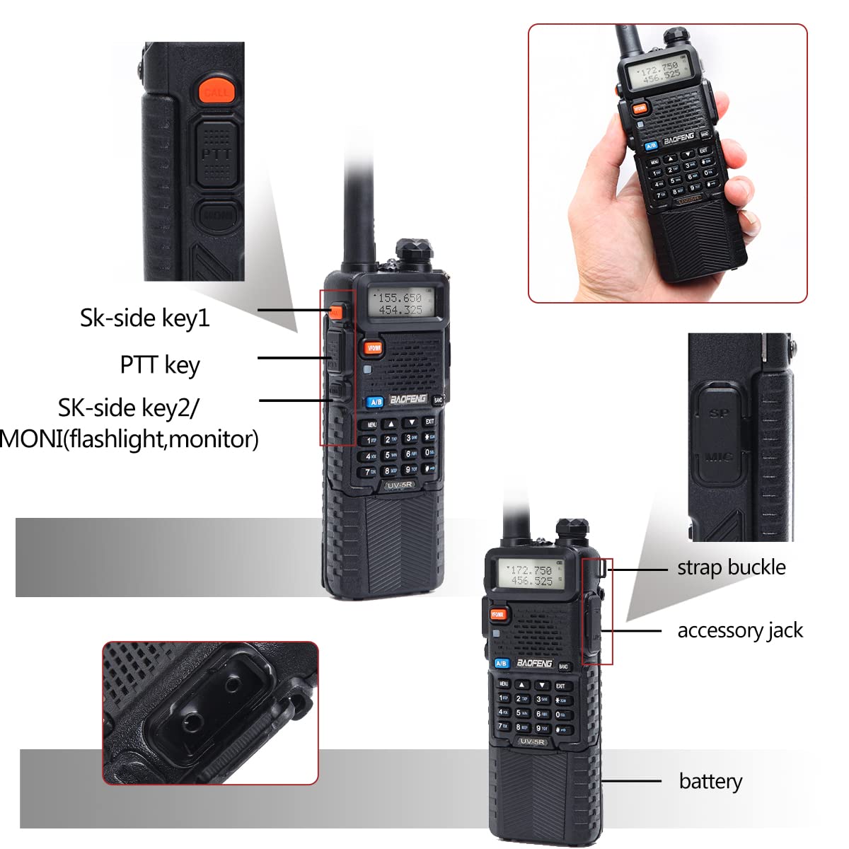 BAOFENG UV-5R Two-Way Radios Powerful Ham CB Radio 3800 mAh Extend Battery Portable Walkie Talkies with ABBREE 18.89inch Tactical Antenna
