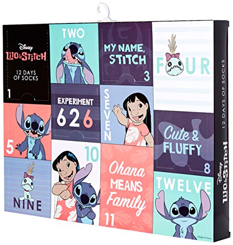 Lilo & Stitch girls Lilo Stitch 12 Days of Advent Box Socks, Assorted Blue, 9 11 US