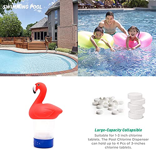 Chlorine Floater, Flamingo Collapsible Floating Pool Dispenser Set ,Fits 3" Chlorine Tablets,Release Adjustable for Indoor & Outdoor Swimming Pool Hot Tub SPA(2pack)