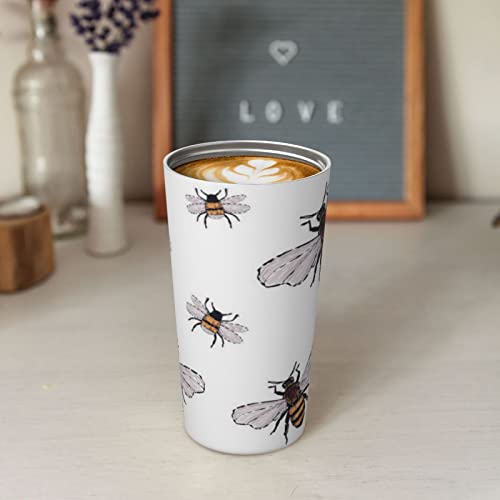 ANNAVA Travel Coffee Mug Vacuum Insulated Double Stainless Steel Hot/Cold Drink Cup, Lid With Invisible Lift Ring(17oz Funny Bees)