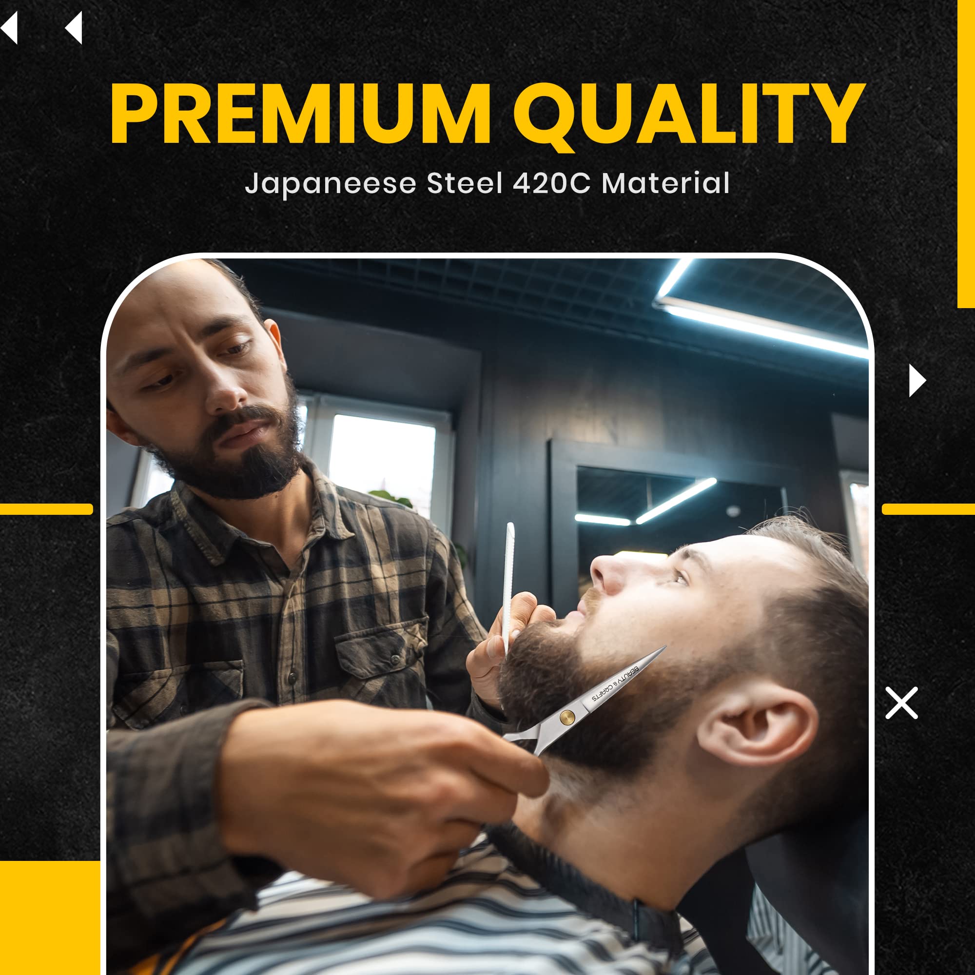 Beauty & Craft Pack of 2 Japanese Beard Mustache Scissors including beard & Mustache Combs and German Eyebrow Nose Scissors including Comb Brush, Complete grooming kit for facial hairs.