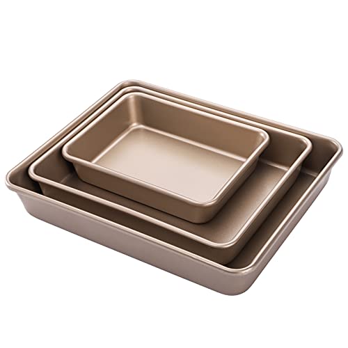 Dicunoy Set of 3 Baking Pans Set, Nonstick Rectangle Cake Baking Sheet for Oven, Bakeware Bread Pans, Heavy Duty Carbon Steel Bread Tray, Bake Mold Turkey Roasting Pan, 8,10,12 inch