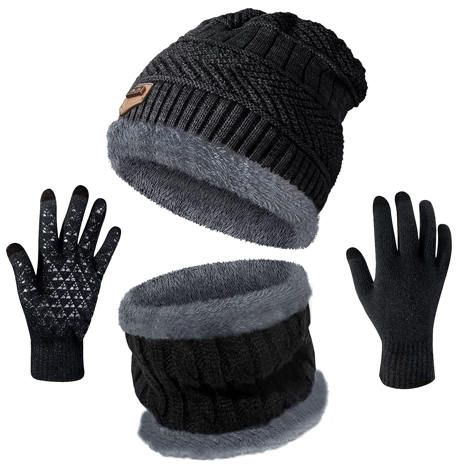 Beanie Hats for Men Winter Hats Black Beanie Knit Hat Mens Hat Scarf Set Warm Hats for Men Christmas Gift