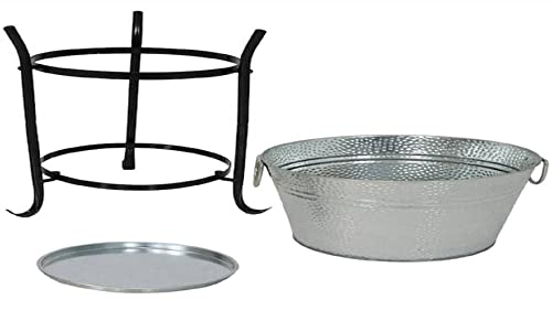 Beverage Tub with Tray and Stand in Galvanized Steel "Pebbled Texture". Measurements H 29.5in L 20in and W 13in. Handmade by Best Artisans in the World