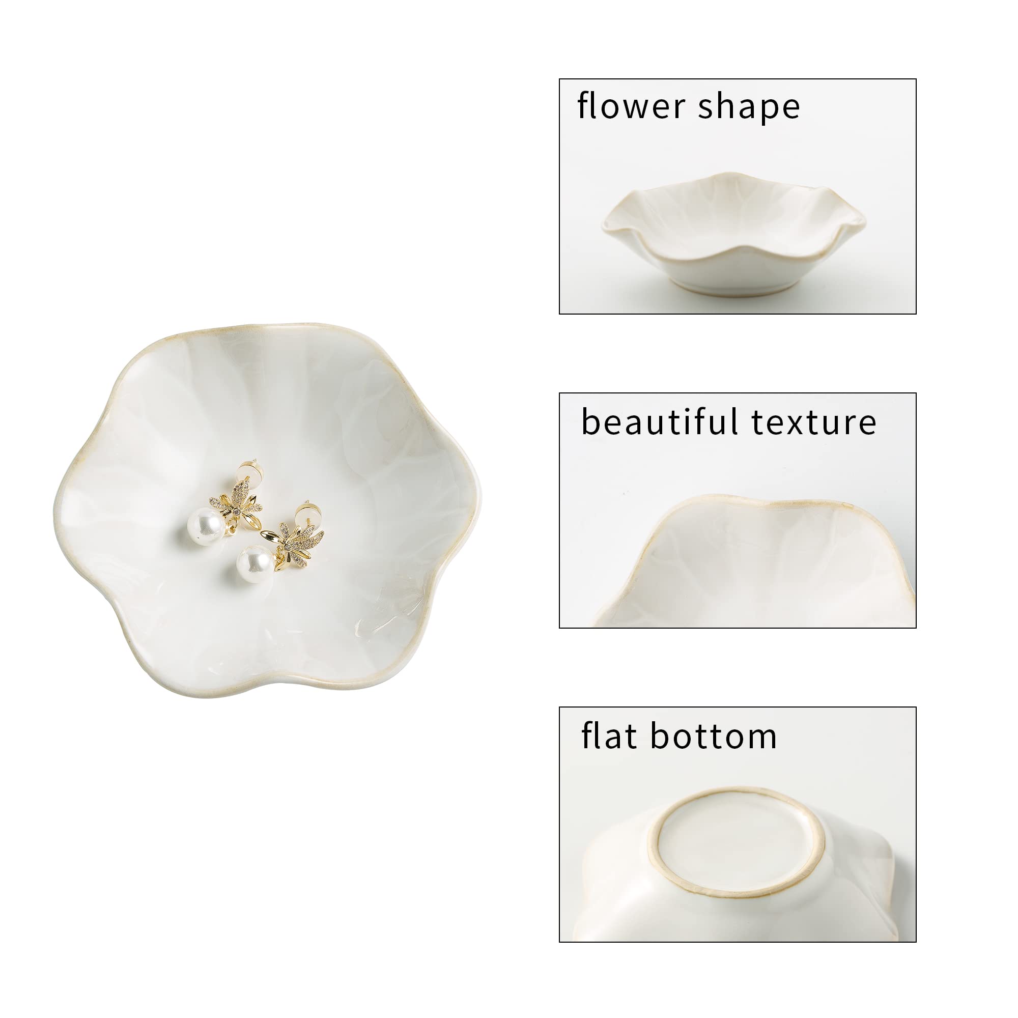 BEUNAIZER Jewelry Dish Tray, Ring Dish, Ceramic Trinket Tray, Key Bowl, Decorative Plate, Gifts for Friends Sisters Daughter Mother (milky white)