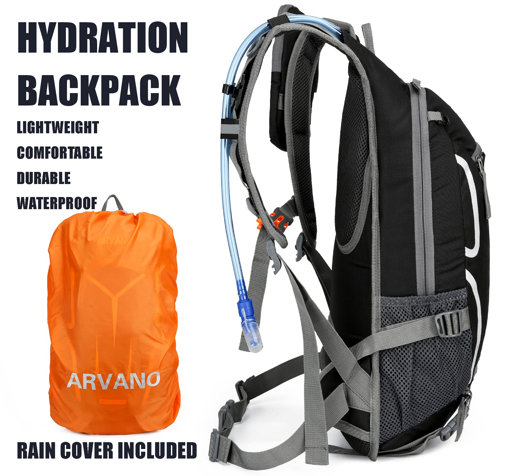 Arvano Cycling Backpack Bike Hydration Pack, Mountain Biking Backpack, Small Bicycle Riding Daypack with 2L Water Bladder, for Hiking, Skiing, MTB (Black)