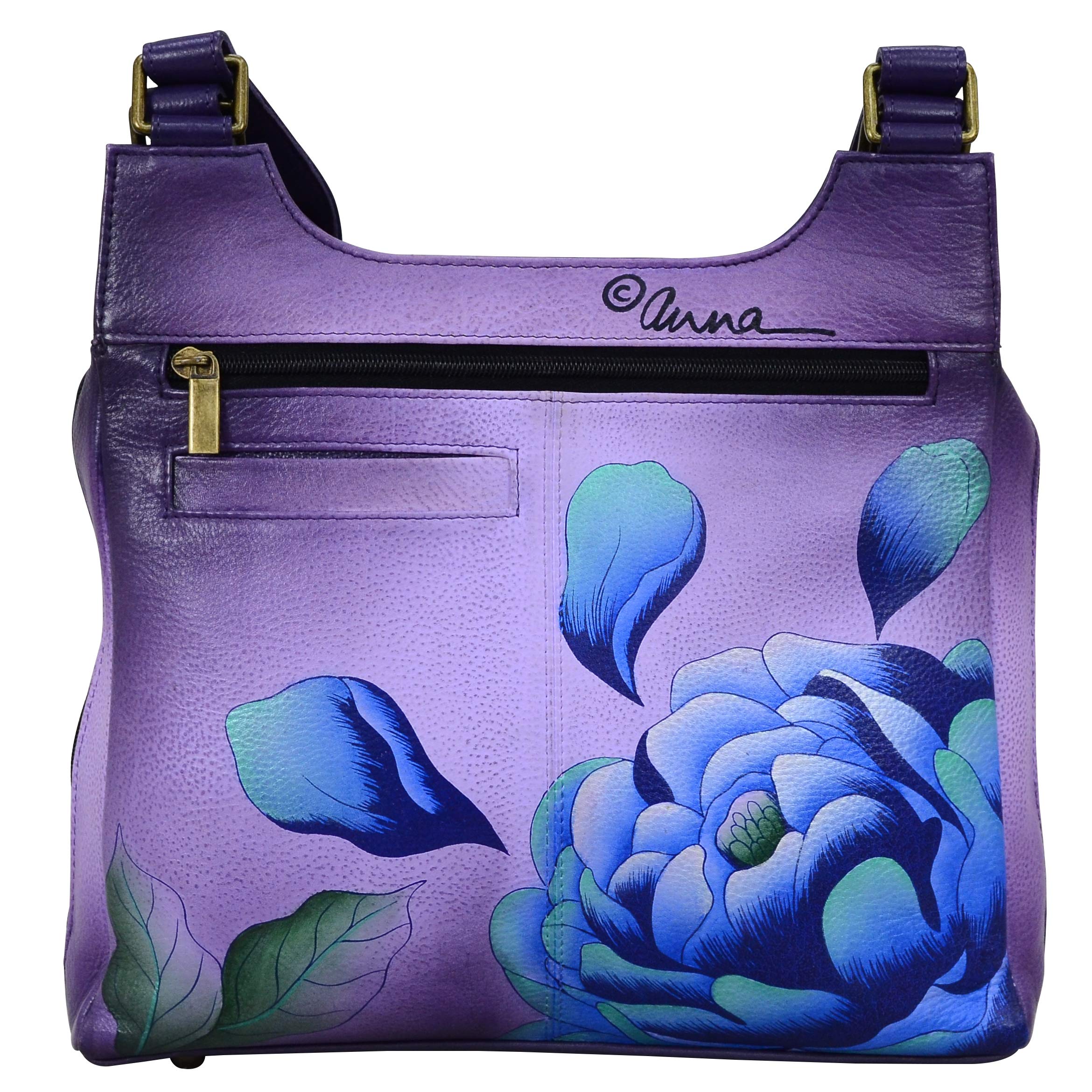 Anna by Anuschka womens Organizer Satchel Handbag Genuine Leather, Precious Peony Eggplant, One Size US
