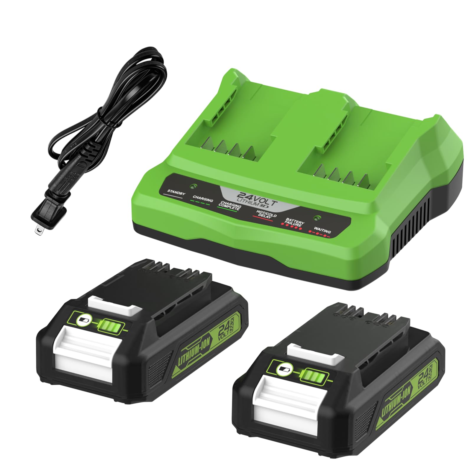energup 2Pack 24V 3.5Ah Replacement Greenworks 24V Lithium Battery 29842 29852 29322 BAG709 BAG710 20352 22232 2508302 for Greenworks 2X24V + 2Port 29862 Charger for G-24 Greenworks 24V Battery