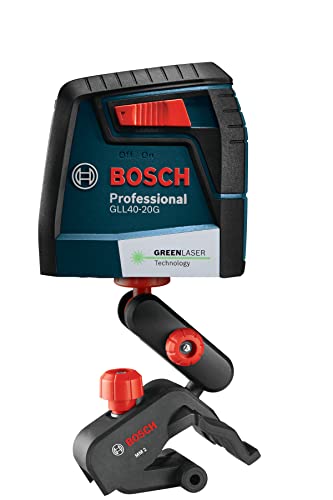Bosch GLL40-20G 40ft Green-Beam Self-Leveling Cross-Line Laser with VisiMax Technology, 360 Degree Flexible Mounting Device and Carrying Pouch