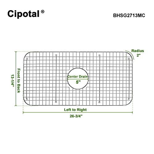 CIPOTAL 26.8 in. x 13.2 in. Centre Drain Sink Grid with Supersoft Silicone Feet in 304 Grade Stainless Steel