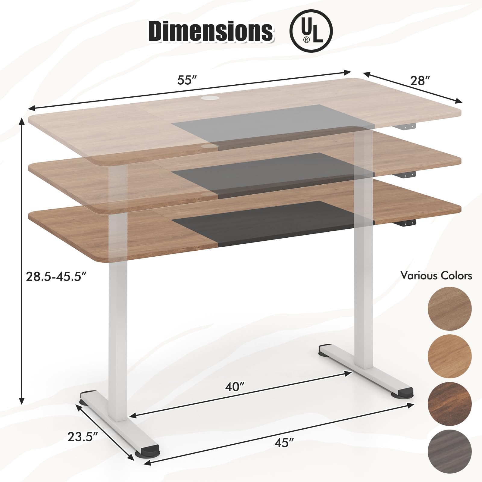 Tangkula 55 x 28 Inch Large Electric Standing Desk, Height Adjustable Sit to Stand Desk with Powerful Motor & Anti-Collision Design, Ergonomic Stand Up Workstation with Metal Frame, Home Office Desk