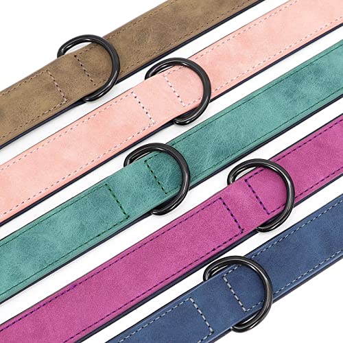 Didog Soft Padded Leather Dog Collar, Breathable Heavy Duty Dog Collar Leather with Adjustable Rust-Proof Metal Buckle for Small Medium Large Dogs (L: Total Length 20", Fit 14-17" Neck, Brown)