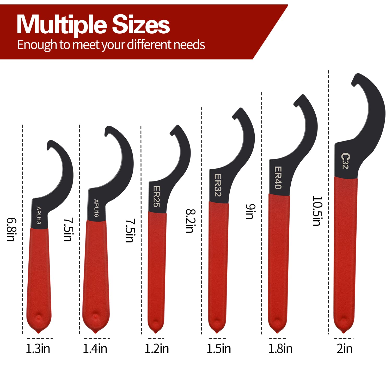 AYQWE 6pcs Coilover Wrench, C-Shape Shock Spanner Wrench Hook Tools Steel Spanner, for Suspension System and Shock Adjustments
