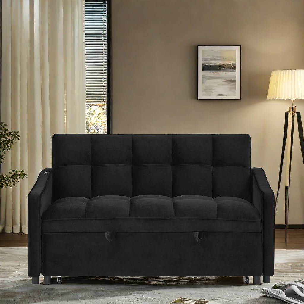 ChicFurnit Sofa Bed, Loveseat, Sofa Bed with Pull-Out Bed, Comfy Couch with TypeC and USB Charging, Reversible Sectional Couches with Adjsutable Back for Living Room, Office & Home Apartment, Grey
