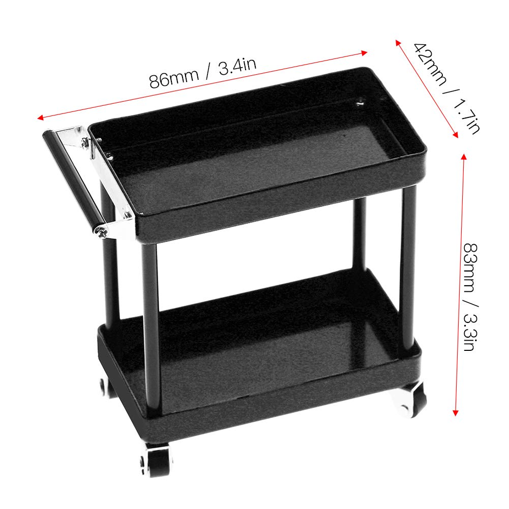 Zerone Tool Cart, 2 Tier Tools Storage Trolley Mobile Workshop Garage Repair RC Accessories for 1/8 1/10 1/12 1/16 Scale Model Big Large(Black)
