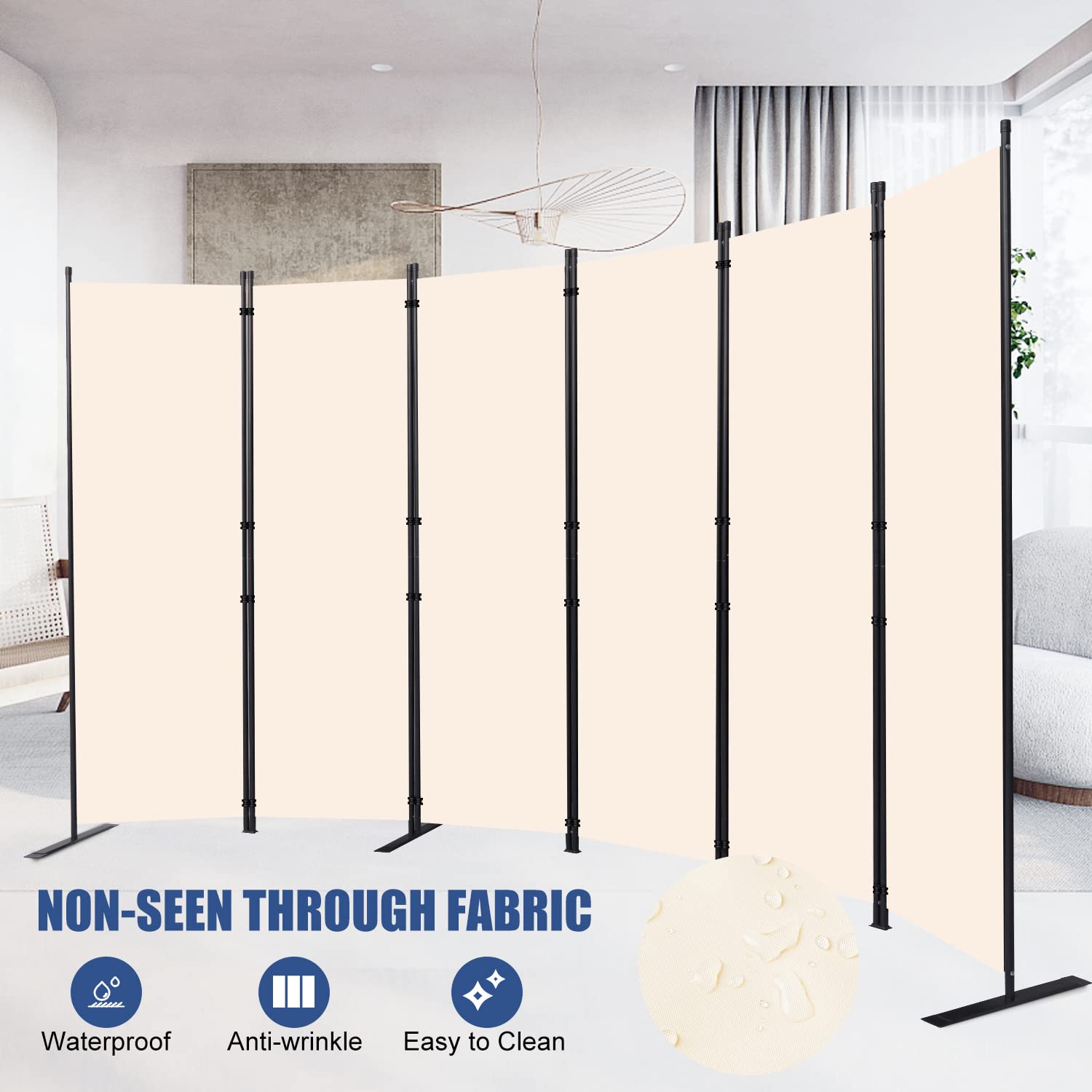 Room Divider and Folding Privacy Screens, 6 Panel Wide Room Divider Wall Screen for Room Separtition, Partition Room Dividers Fabric Panel Wall Dividers Freestanding for Office, Bedroom, Studio Dorm