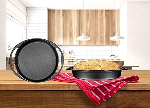 Bruntmor Double Handled non-Stick Enameled Black Cast Iron Round Tarte Tatin Dish Pan Mini Roasting Dish, Baking Pie Pan, Pastries & Quiches, Hand washing, Easy to clean