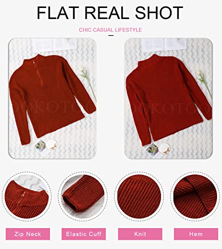 Dokotoo Plus Size Sweaters for Women Long Sleeve V Neck Sweater Quarter Zip Pullover Chunky Cozy Fall Fashion for Women 2023 Ladies Polo Lightweight Red Tops Large