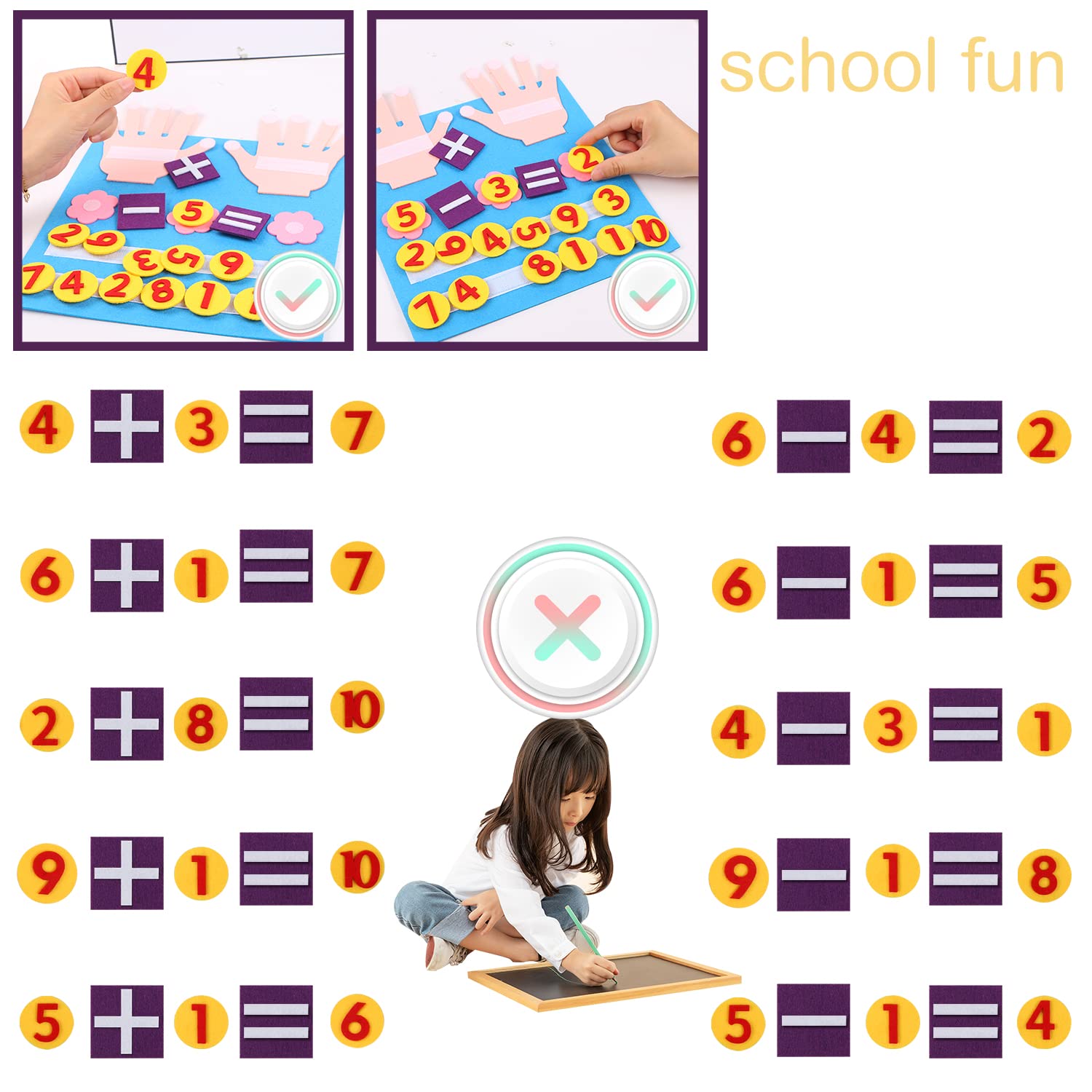 BENOSPACE Felt Board Finger Numbers Counting Toy Toddler Early Educational Enlightenment Learning School Supplies Kindergarten Children Preschool Addition Subtraction Manipulatives Math Teaching Aids