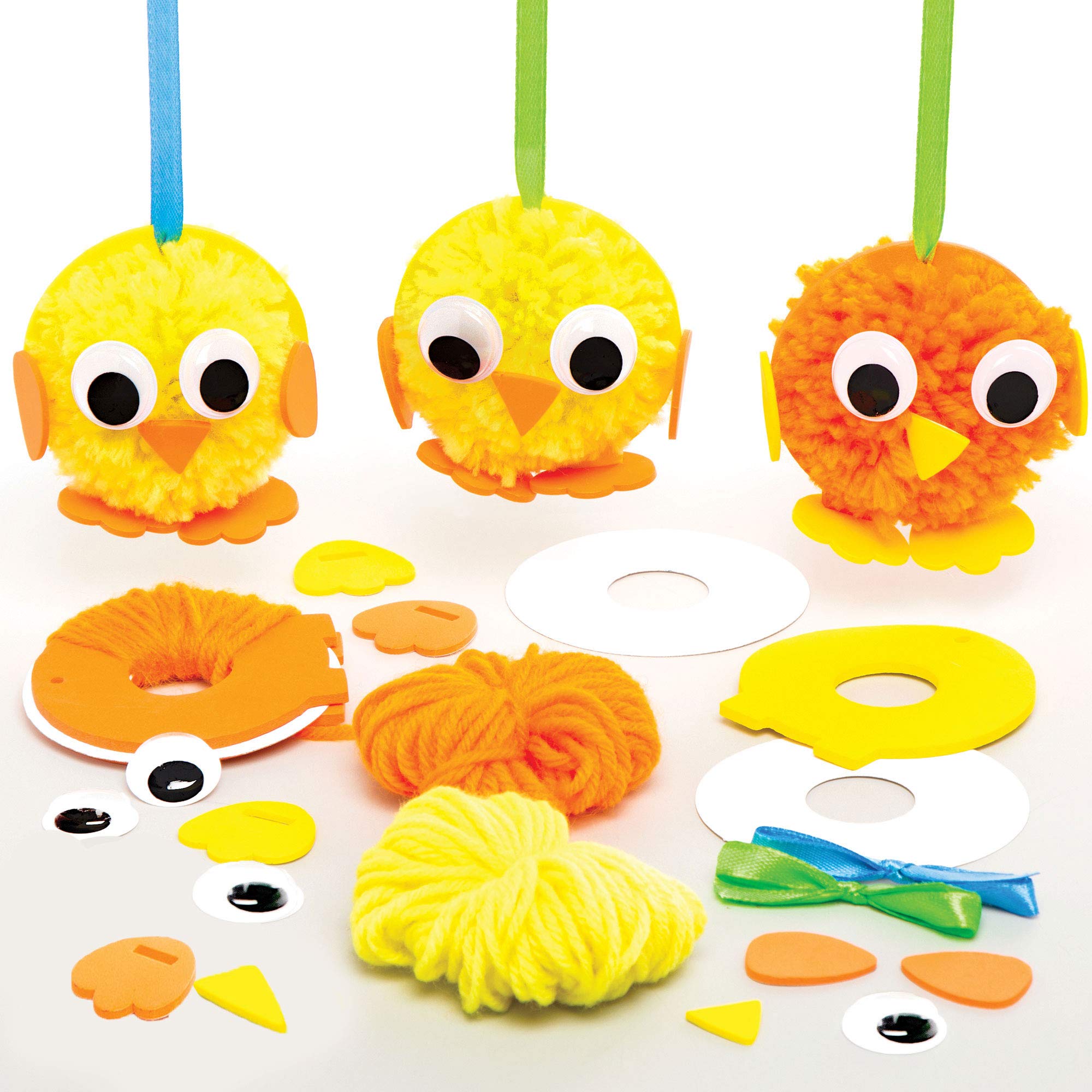 Baker Ross AT440 Easter Chick Pom Pom Kits - Pack of 4, Creative Easter Art and Craft Supplies for Kids to Make and Decorate