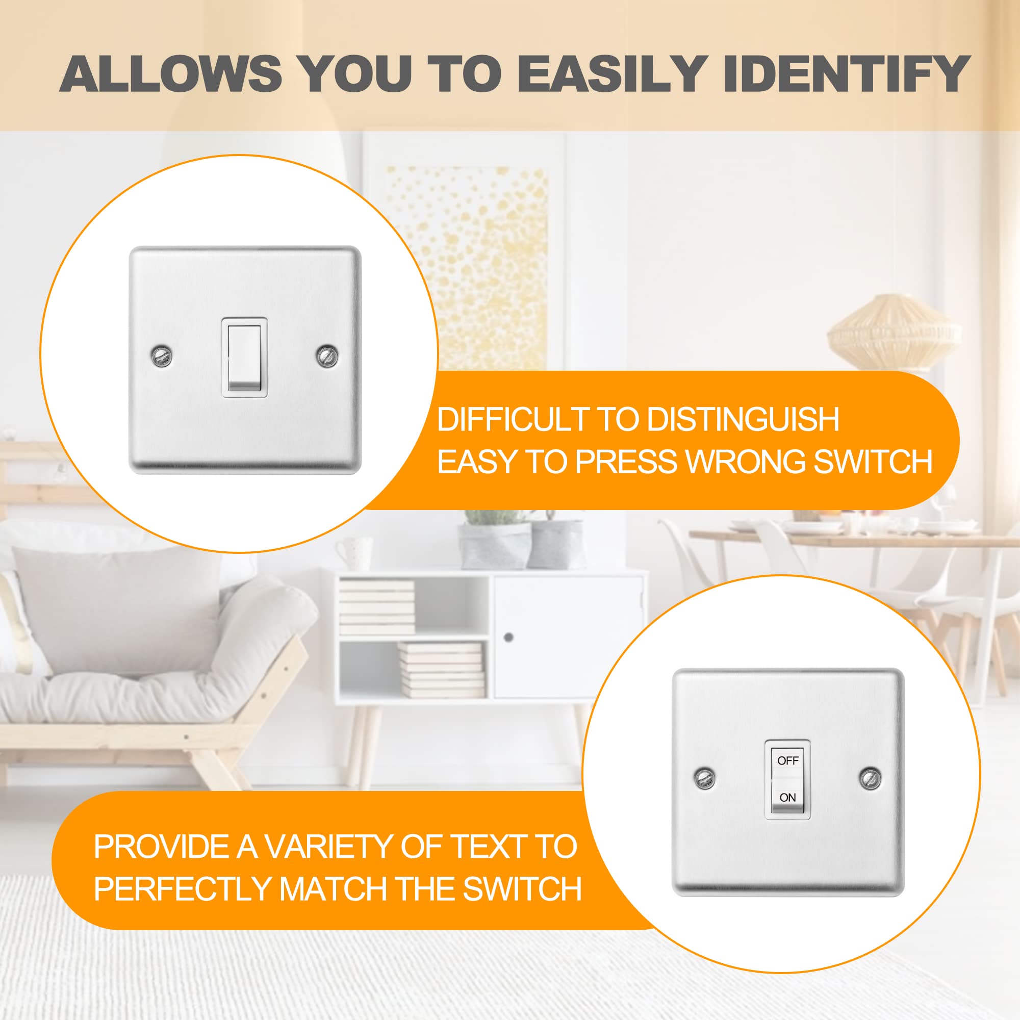 TOMALL 500Pcs Light Switch Labels Stickers with Text Transparent Household Light Fan Heater Bathroom Kitchen Garage DO NOT USE for New Home Office Hotel Public Places