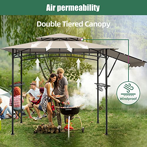 DikaSun Grill Gazebo 11x5 Double Tiered with Extra Shadow BBQ Waterproof Canopy Outdoor Gazebos for Patio, Backyard(Sand)