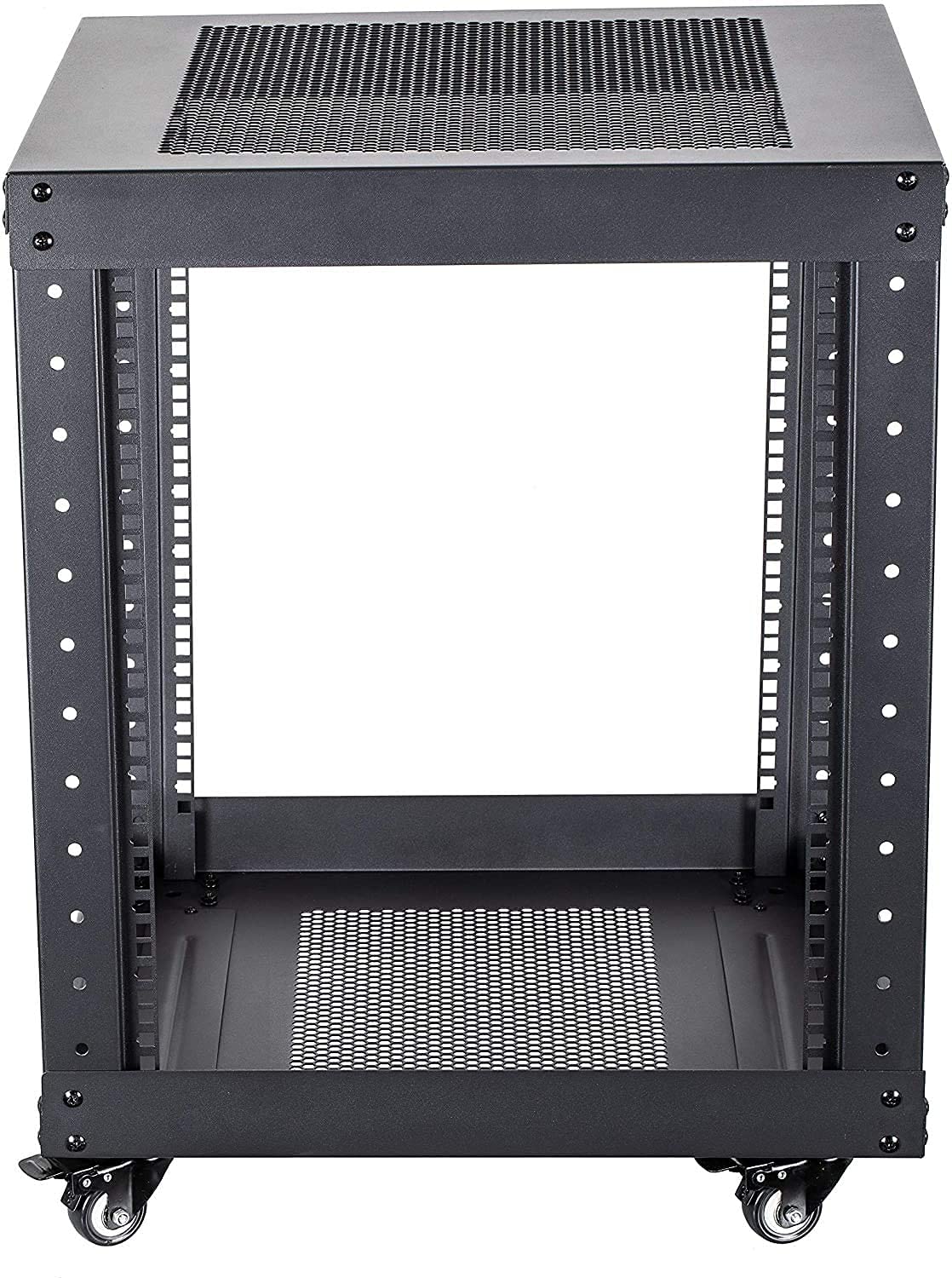 Kenuco 25U Standing Open Frame Rack with 4 Wheels and 4 Legs - Steel Network Equipment Rack 17.75 Inch Deep