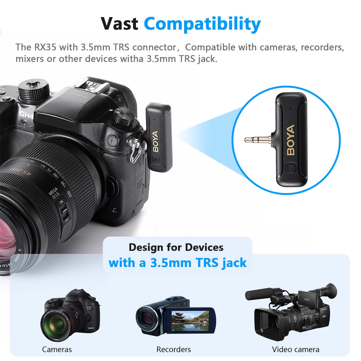 BOYA 2.4GHz Wireless Lavalier Microphones for Camera DSLR Camcorder External Mini 3.5mm Lapel Microphone for Cell Phone Smartphone Clip-On Mic for Video Recording Podcast YouTube Live Streaming