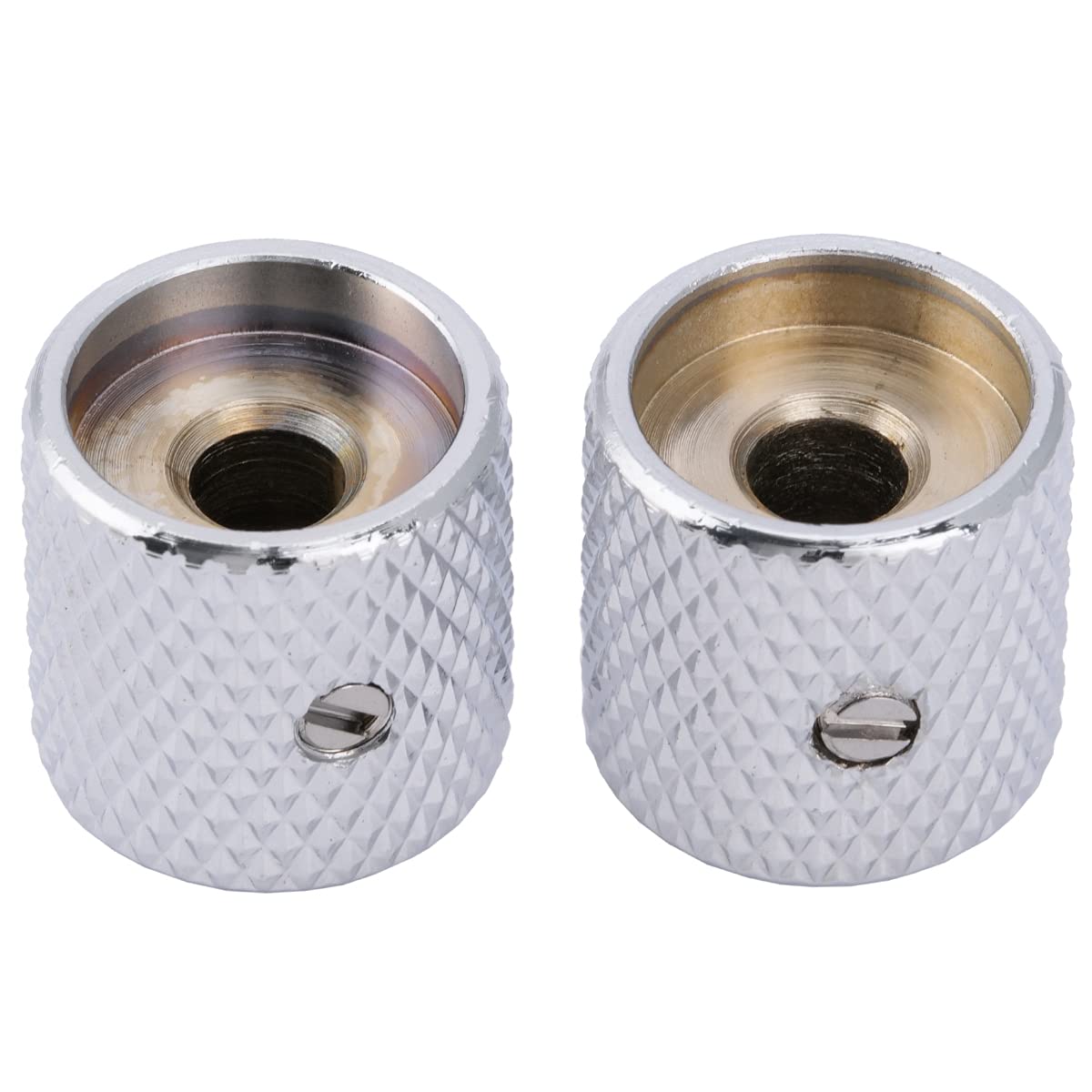 Musiclily Pro 6mm Steel Knurled Flat Top Barrel Knobs with Set Screw for Telecaster Electric Guitar or Precision Bass, Chrome (Set of 2)