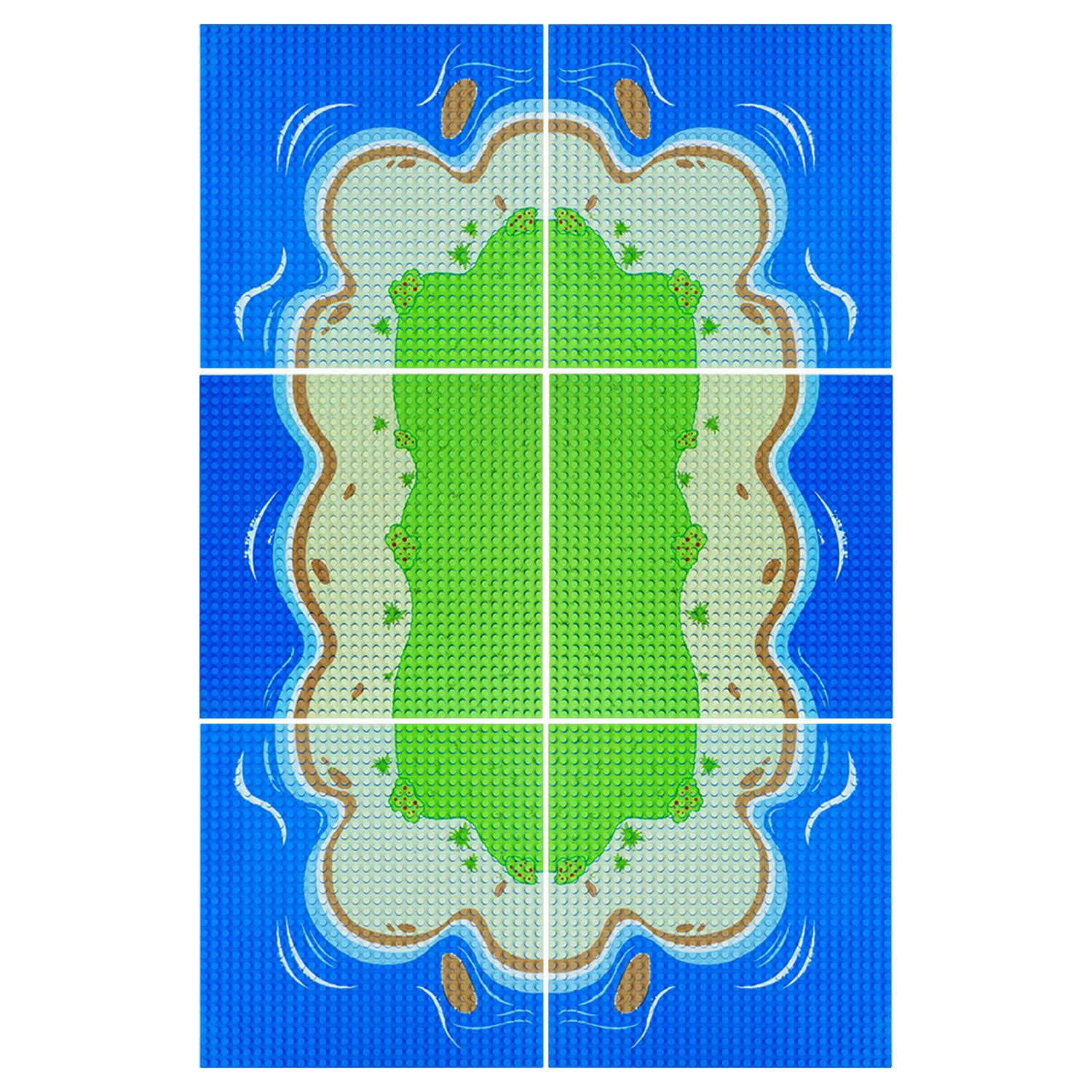 EKIND 6-Pack 10" x 10" Beach Base Brick Plate Compatible with All Major Brands, Scenes Baseplates for Grass Oasis, Pirates Sea and More Building Blocks Kids Toy (2 Straight + 4 Curve)
