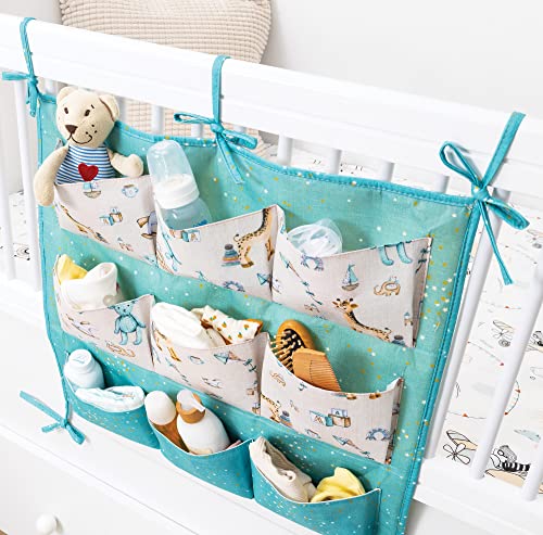 Pazar Kapısı Diaper Caddy- Baby Nursery Crib Organizer- Bedside Organizer-Hanging Pockets Crib Storage Organizer- Kids Room Organizer-9 pocket baby crib side hang organizer caddy (blue)