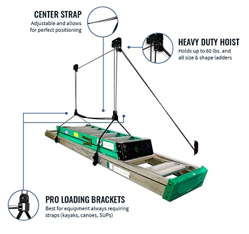StoreYourBoard Ladder Ceiling Storage Hoist, Hi Lift Home and Garage Organizer Pulley Rack, Pro