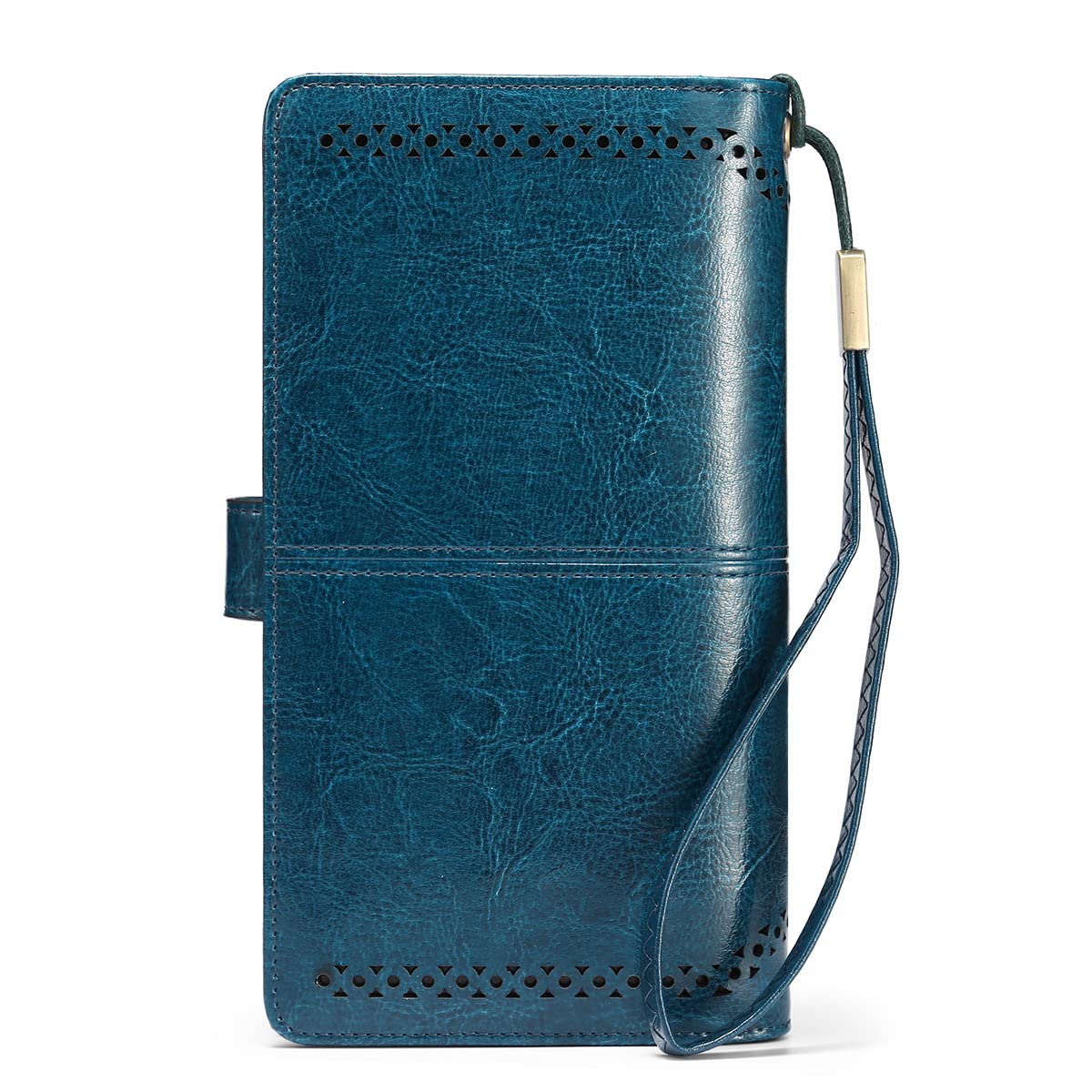 MANBANG Wallets for Women Leather Credit Card Holder with RFID Blocking Large Capacity Wristlet (Blue)