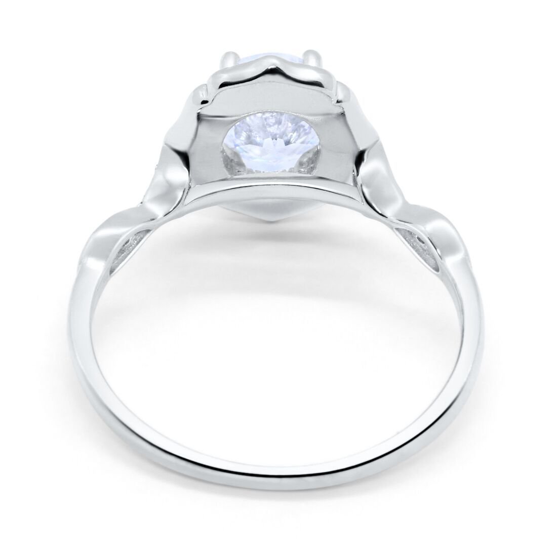 Blue Apple Co. Simulated Cubic Zirconia Size-5 Art Deco Antique Style Wedding Engagement Ring Oval Round CZ 925 Sterling Silver