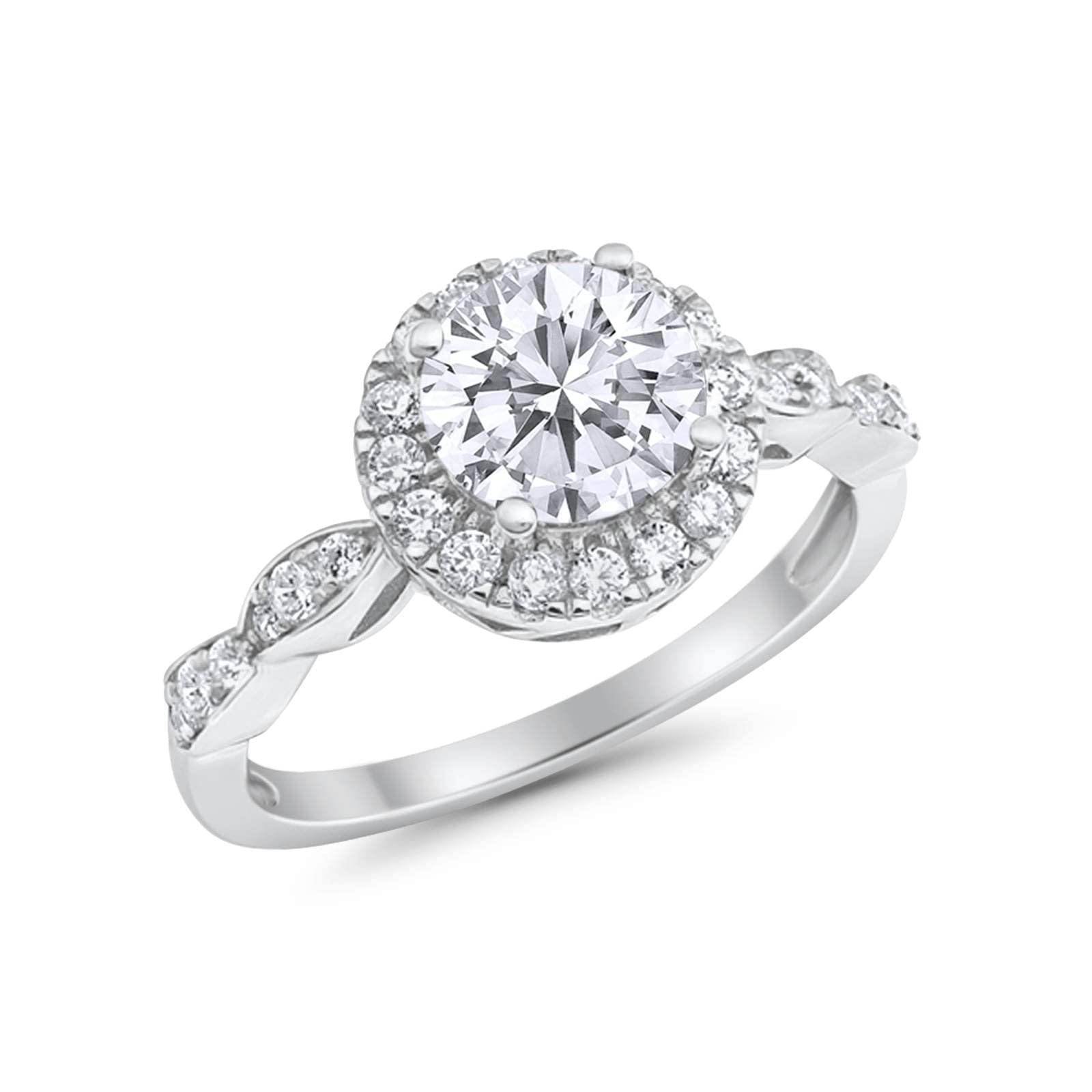 Blue Apple Co. Simulated Cubic Zirconia Size-5 Art Deco Design Engagement Ring Round CZ 925 Sterling Silver