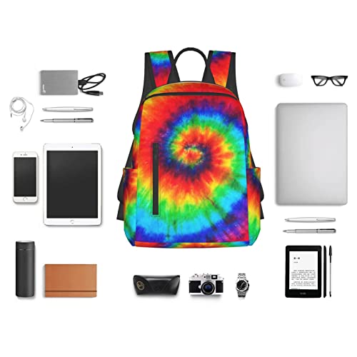 Color Tie Dye Backpack Compact Light 14.7 Inch Travel Bag Laptop Hippie Backpack Computer Bag for Men Women
