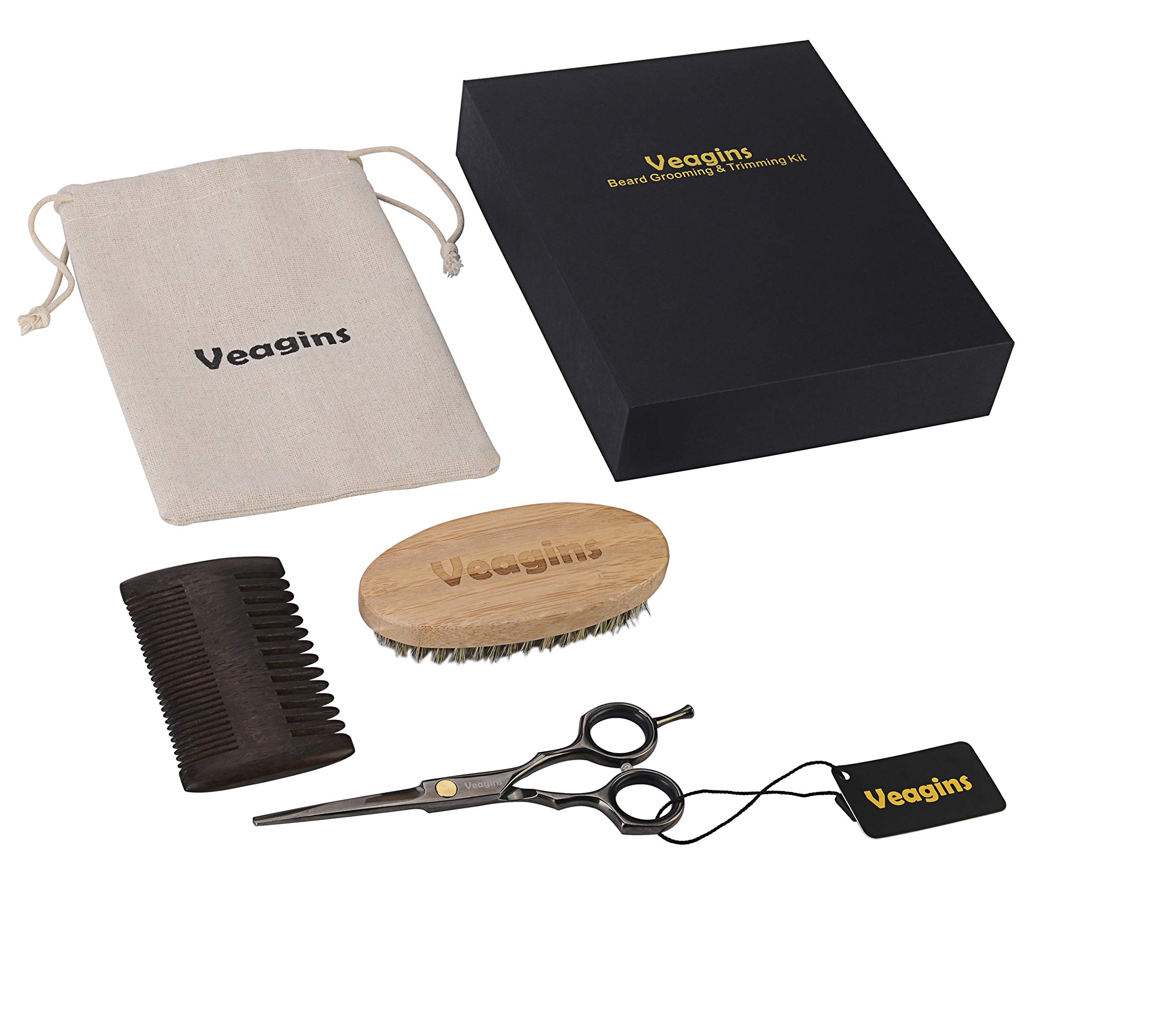 Beard Care Gift Kit for Men Dad Husband, VEAGINS Beard Grooming Kit, Professional Beard Trimming Set with Beard Comb Brush Scissors