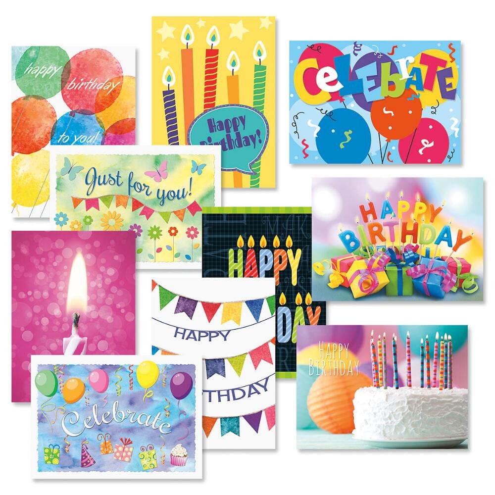 Current Graphic Birthday Greeting Cards Value Pack ā Set of 20 (10 Designs), Large 5 x 7 inches, Envelopes Included