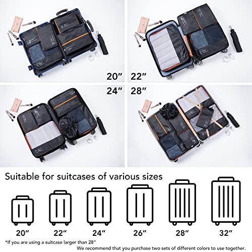 DIMJ Packing Cubes for Suitcases,8 Sets Travel Luggage Organizers for Travel Accessories with Waterproof Shoe Bag and Lightweight Durable Packing Pouches. (Black)