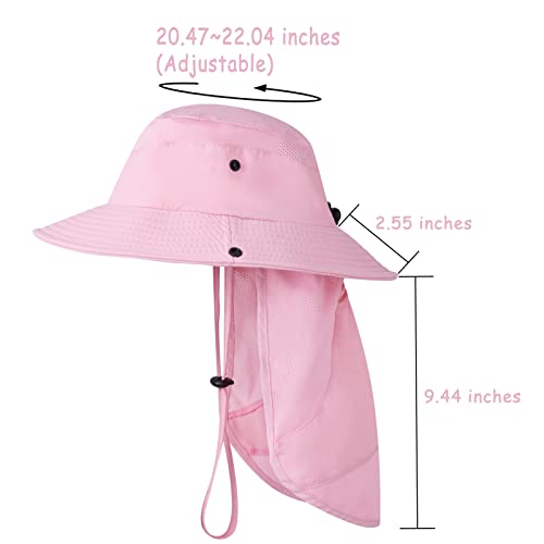 desertbear Girls Sun Hat Toddler Neck Flap Adjustable Large Brim Bucket Beach Hats Hole UV Protection Foldable Hat for Boys Summer Fishing Hat for Age 3-12