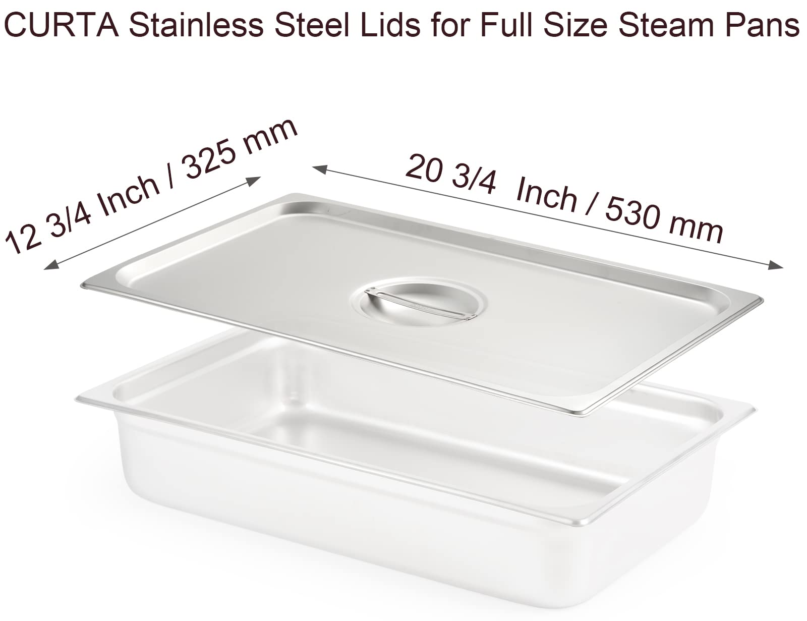 CURTA Full Size Hotel Pan Cover,18-8 Stainless Steel Solid Steam Table Catering Food Pan Lid with Handle