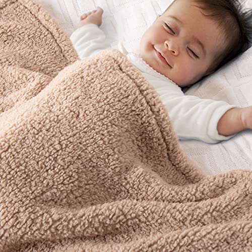 Bertte Sherpa Fleece Baby Blanket | Plush Swaddle Receiving Blankets Super Soft Warm Lightweight Breathable for Infant Toddler Crib Stroller - 33"x43" Large, Light Beige