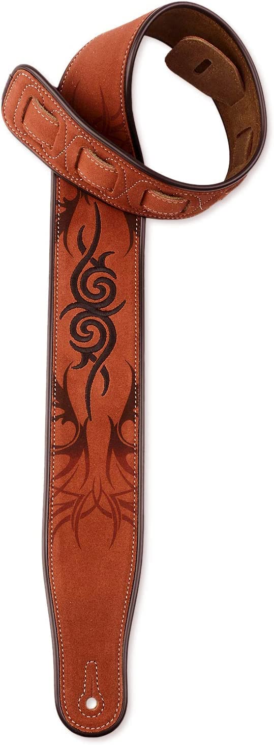 Dulphee Leather Guitar Strap, 2.8 Inches Width Suede Guitar Strap for Bass, Electric guitar and Acoustic Guitar (Brown Tribal)