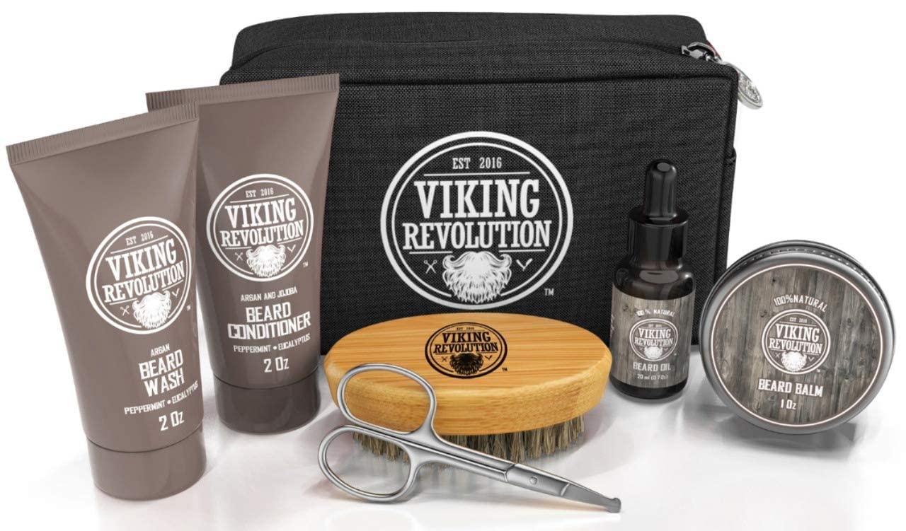 Beard Care Kit for Men Gift - Beard Grooming Kit Contains Travel Size Beard Oil, Beard Balm, Beard Shampoo & Conditioner, Beard Brush and Grooming Scissors - Includes Travel Case (Original)