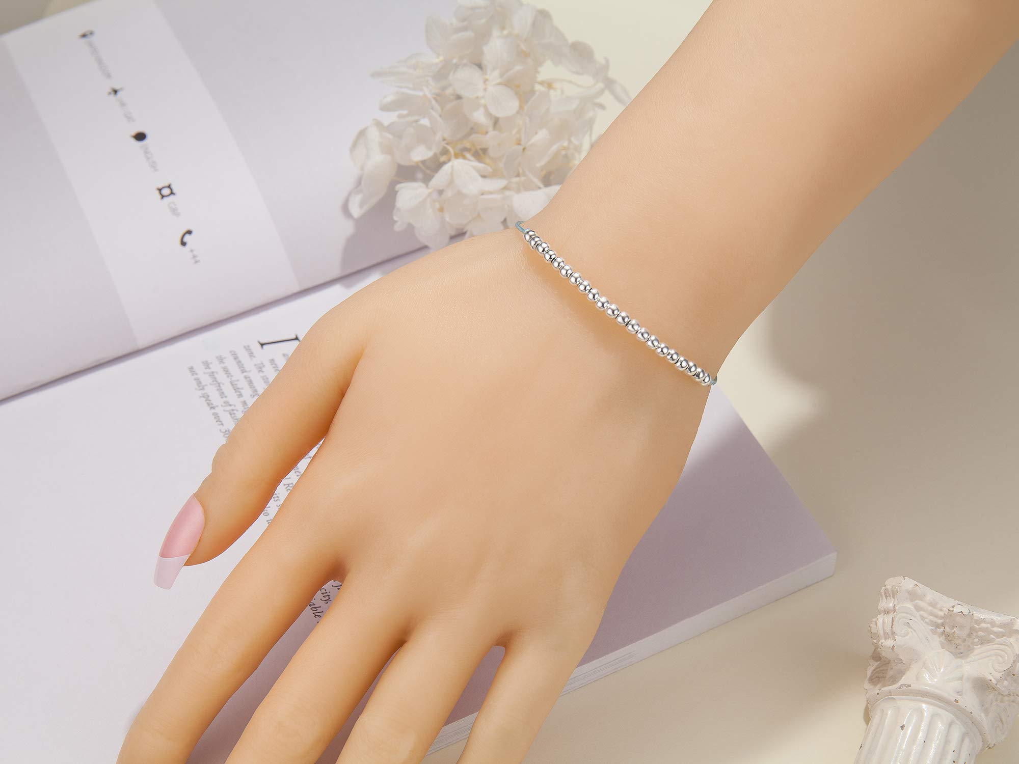 AnotherKiss Happy 21st Gifts for Her - Sterling Silver Bead Bracelet for 21st Birthday Gift, Adjustable Jewelry 7" - 10" Cord