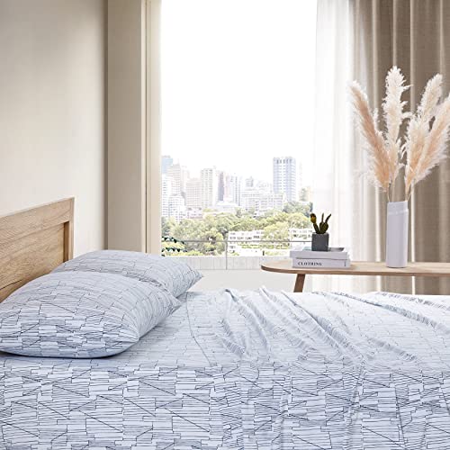 City Scene - Queen Sheets, Cotton Percale Bedding, Crisp & Cooling Home Decor (Tally Navy, Queen)