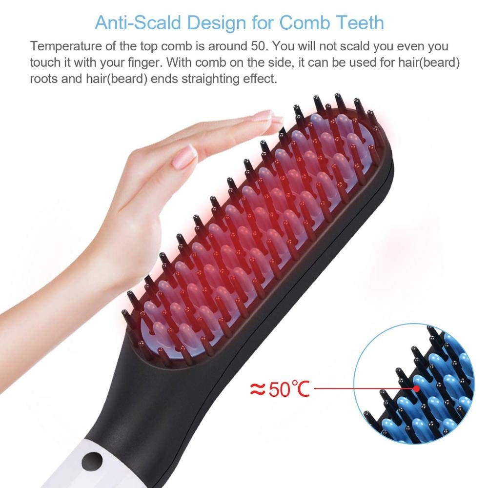 Beard Straightener for Men,Electric Anti-Scald Heated Beard Brush Straightener,Straightening Comb for Men,Dad Gifts(White)